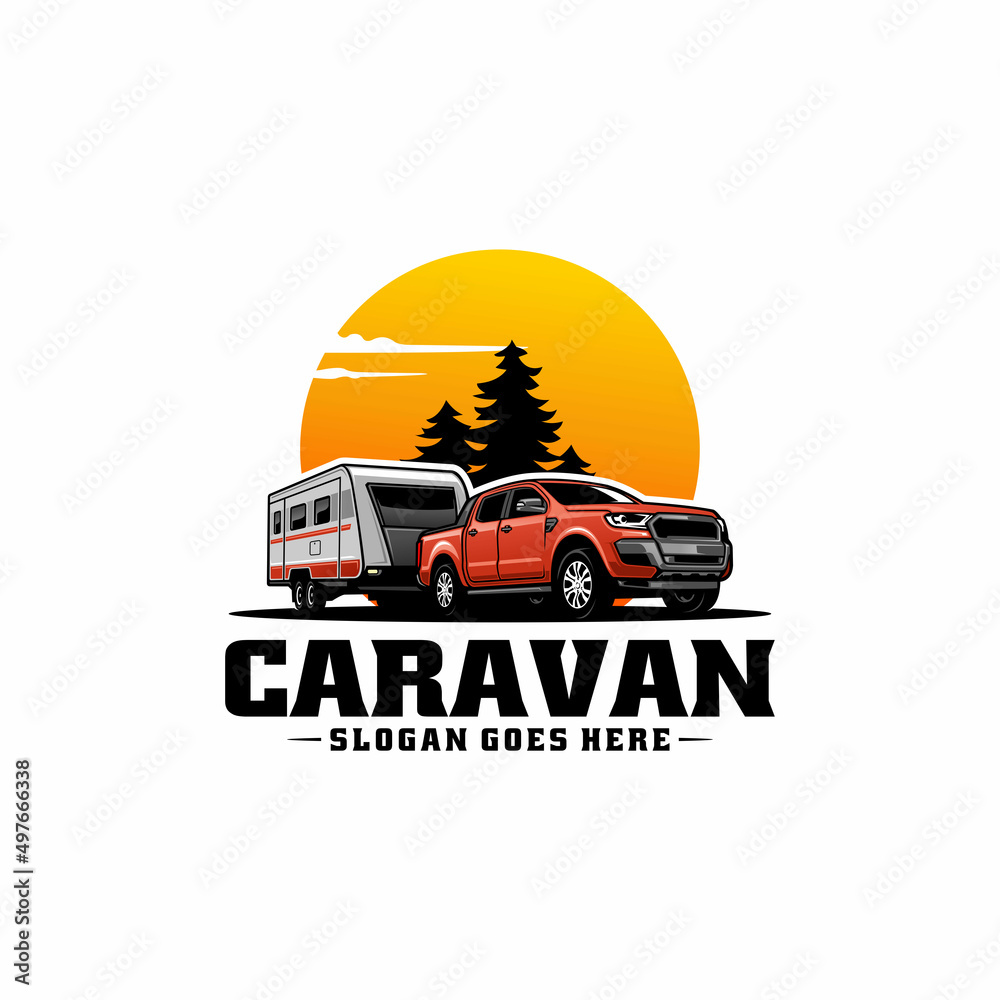 truck with caravan trailer logo vector Stock Vector | Adobe Stock