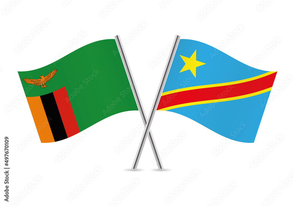 Zambia and the Democratic Republic of the Congo crossed flags. Zambian ...
