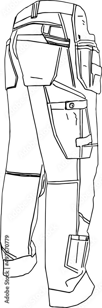 Hand drawn outline sketch drawing of six pocket trousers pants, Line ...