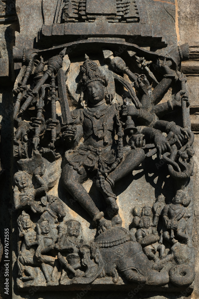 Stone Sculpture of Hindu Gods with selective focus, 12th century Hindu ...