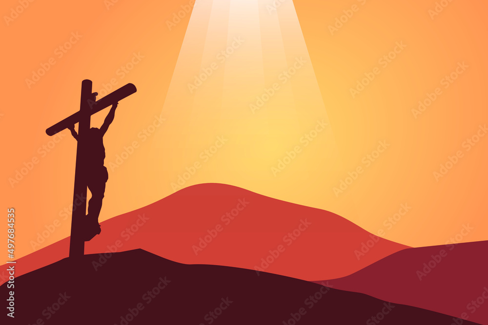 Good Friday Biblical vector illustration, back view of Jesus on the ...