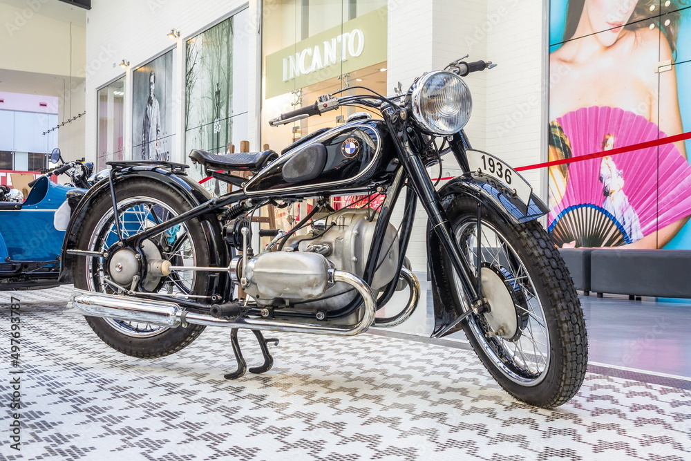 vintage motorcycle BMW R5 released in 1936 at an exhibition in a ...