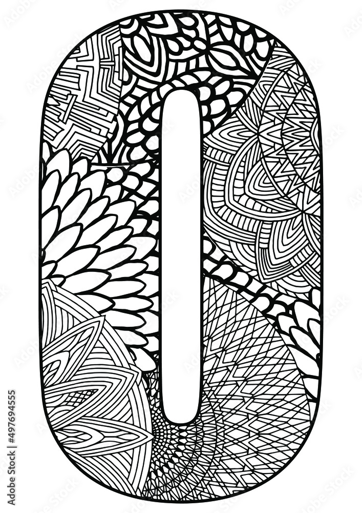 capital letter O decorated with mandalas and geometric figures on a ...