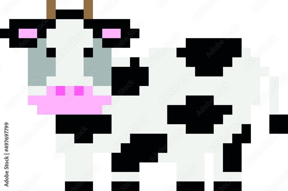 Cow Pixel art on a white background. Pixel art. Vector illustration ...