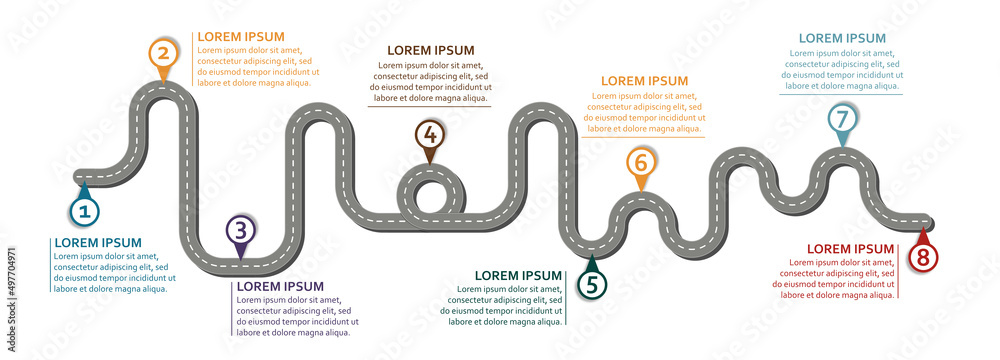 Business workflow roadmap, infographic flat lay style, in 25:9 ...