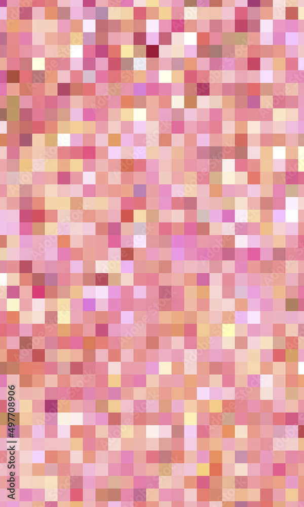 Gently pink background of grid of one-color squares (as pixels) of ...