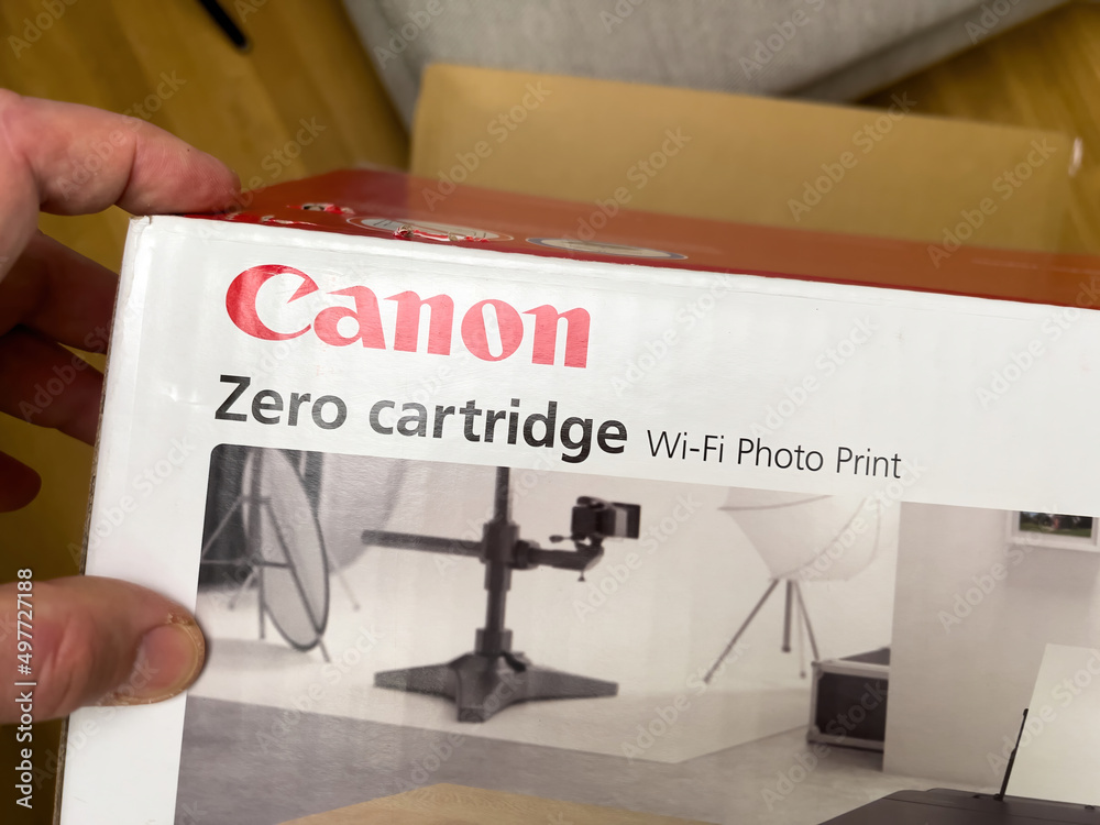 London, united Kingdom - Ap 3, 2022: Cardboard box of a new Canon PIXMA ...