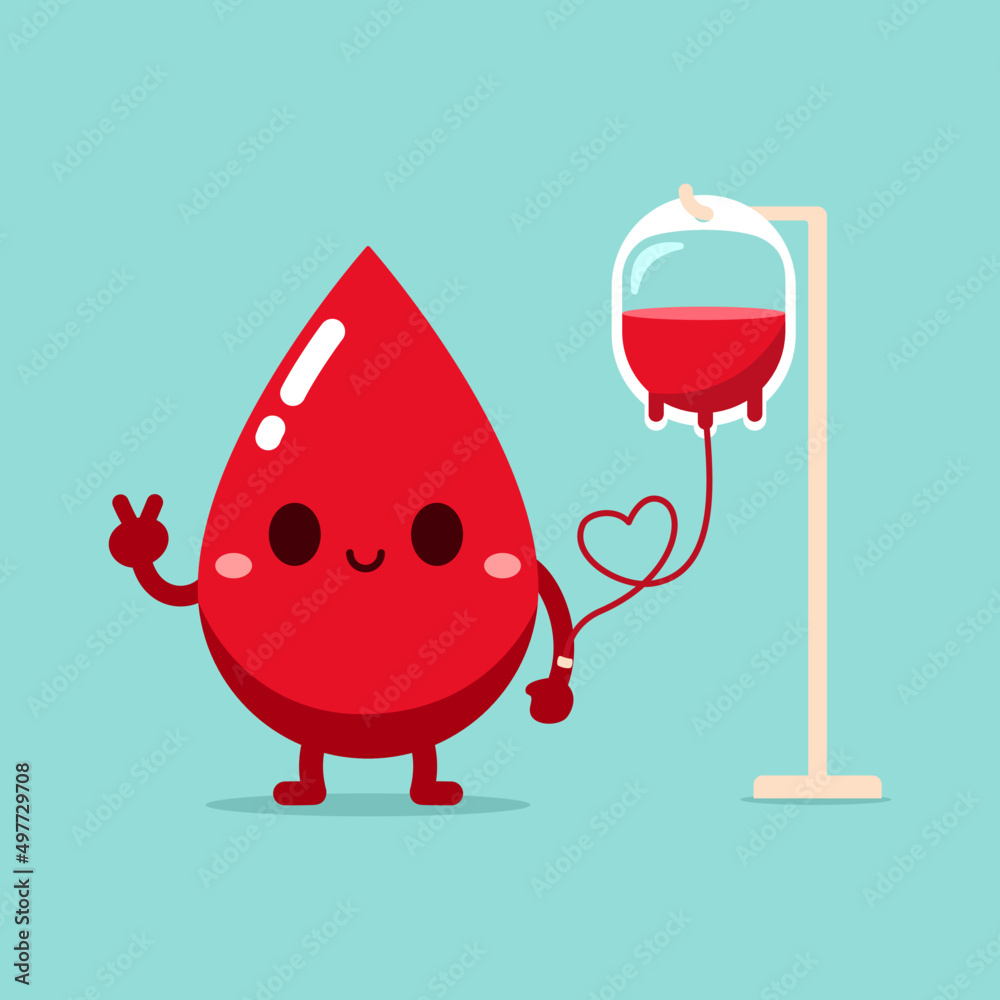 Blood bag donated to red drop. Save life. Vector illustration flat ...