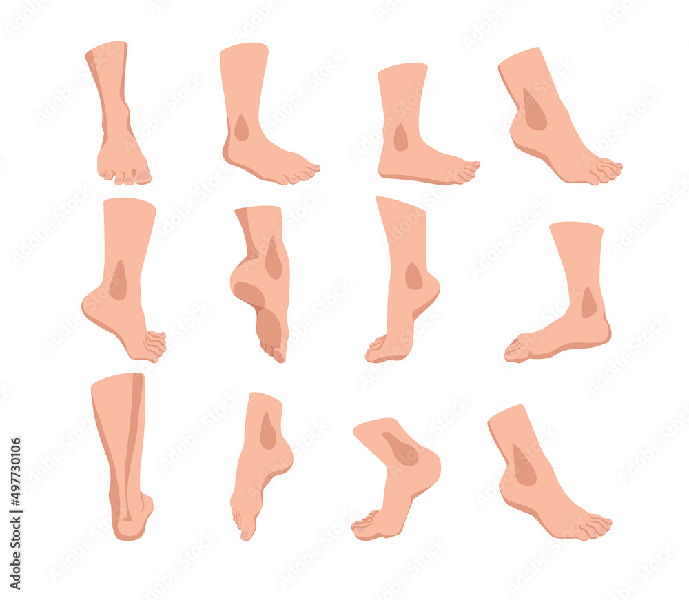 Set of feet in different angles in a cartoon style. Vector illustration ...