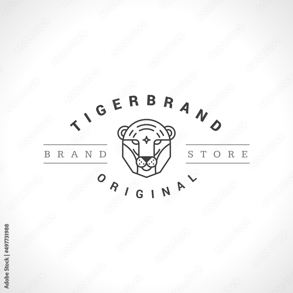 Vintage tiger face line art logotype emblem symbol. Can be used for ...
