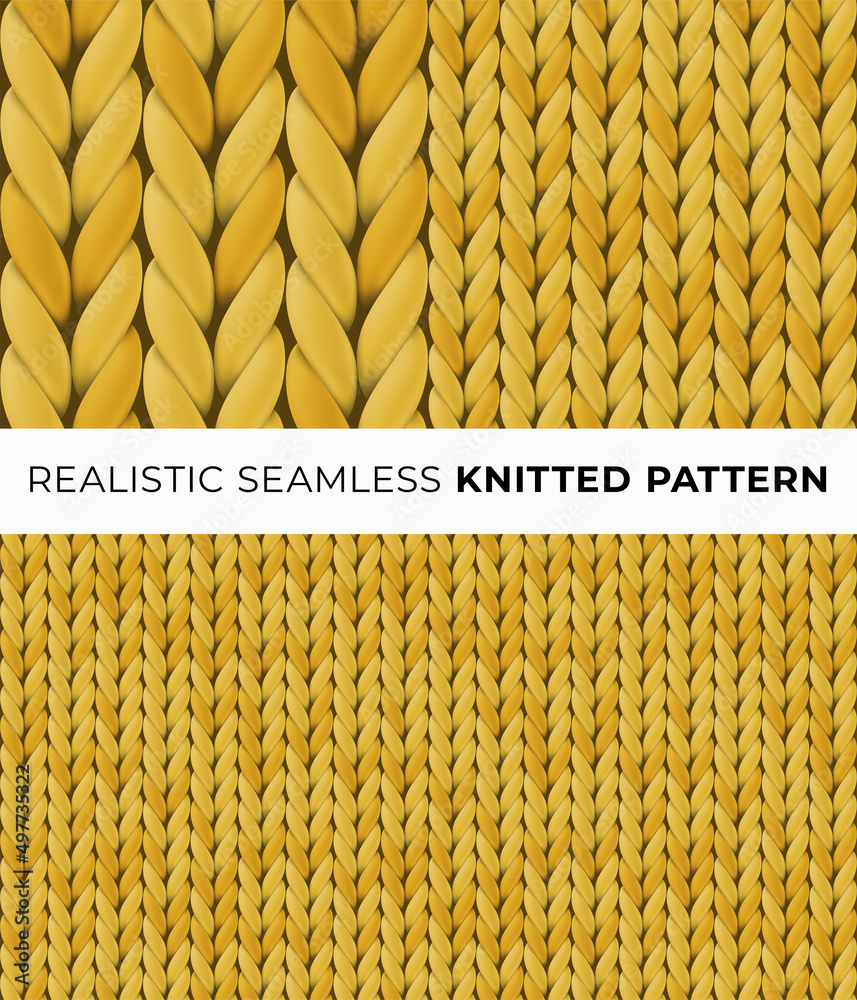 Yellow realistic merino wool fabric. Seamless detailed knitted pattern ...