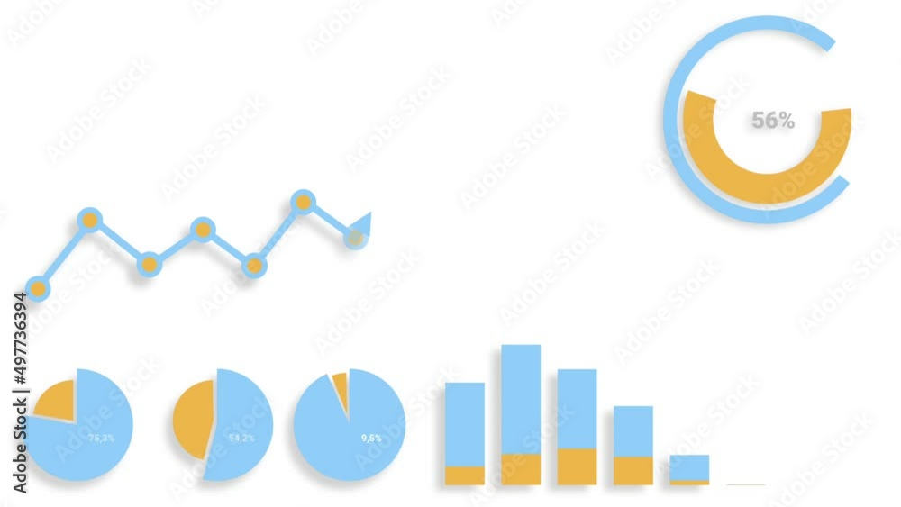 4K animation of pie charts, bar graph and infographics. Market ...