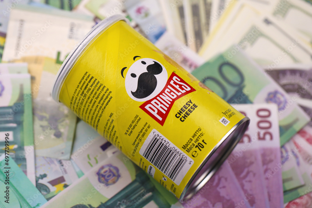 KHARKIV, UKRAINE - DECEMBER 16, 2021: Pringles product with new logo ...