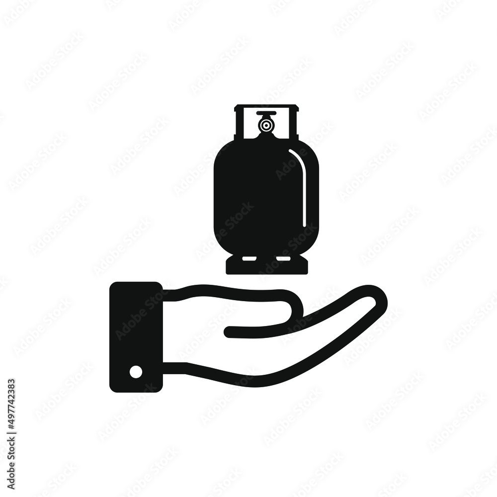 Gas cylinder, propane tank on hand icon design isolated. Vector ...