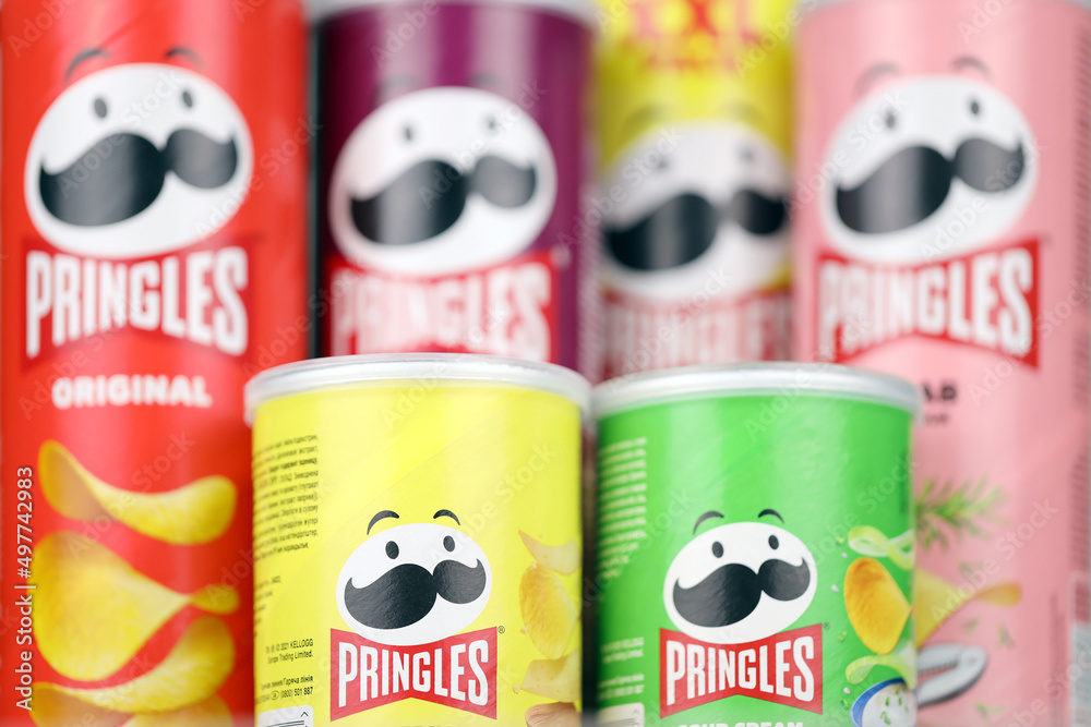 KHARKIV, UKRAINE - DECEMBER 16, 2021: Pringles product with new logo ...