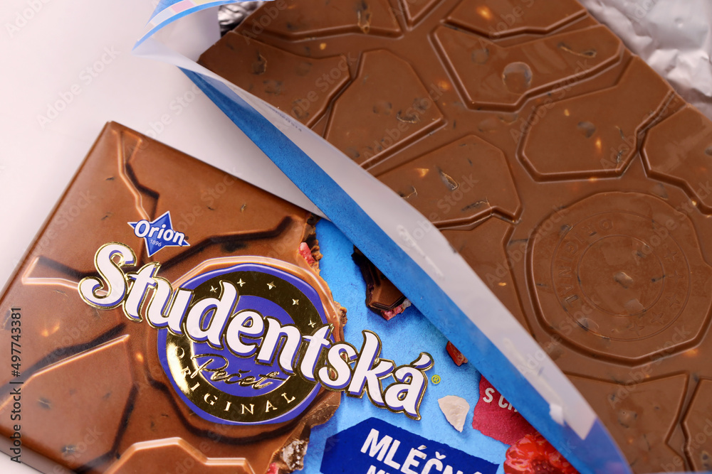 KHARKIV, UKRAINE - NOVEMBER 3, 2021: Studentska chocolate bar is a ...