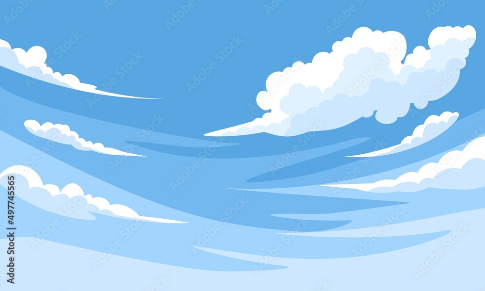 Vector illustration, blue sky with white clouds, as background or ...