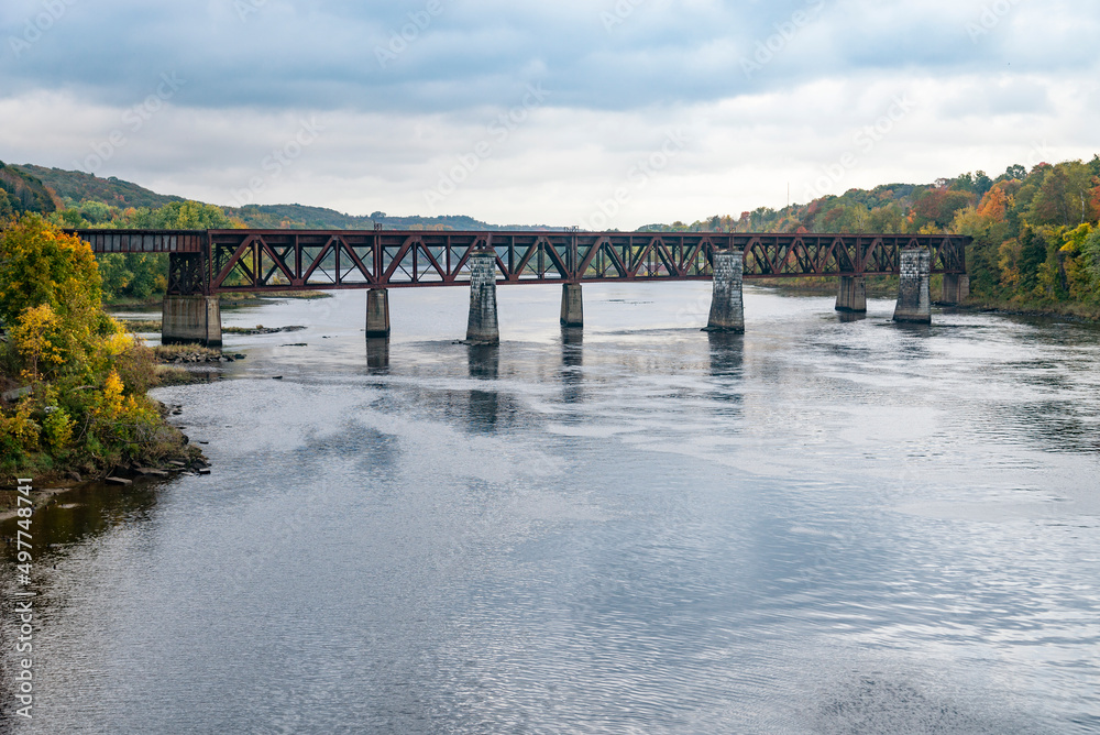 Waterfront of historic Downtown along the Kennebec River, Augusta ...