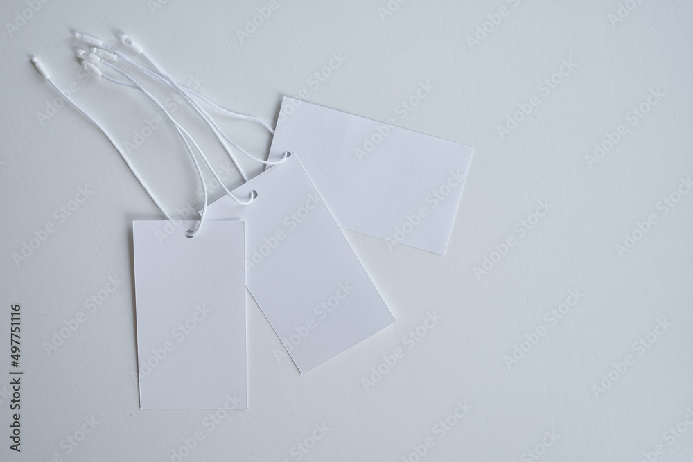 Empty tags eco white matte labels on a light background. Eco friendly ...