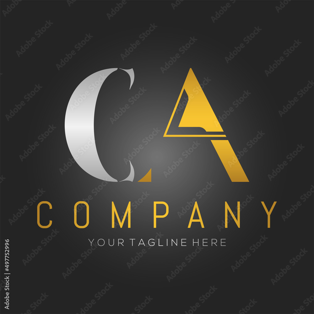 CA initial logo company name colored gold and silver design. vector ...