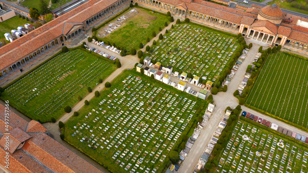Aerial view of the cemetery of San Cataldo, in Modena, Italy. The ...