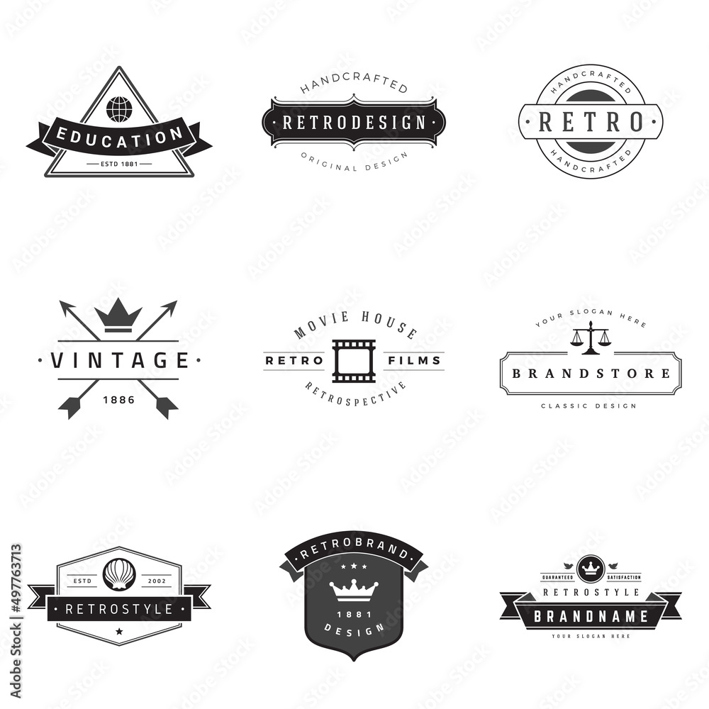 Retro logotypes vector set. Vintage graphics design elements for logos ...