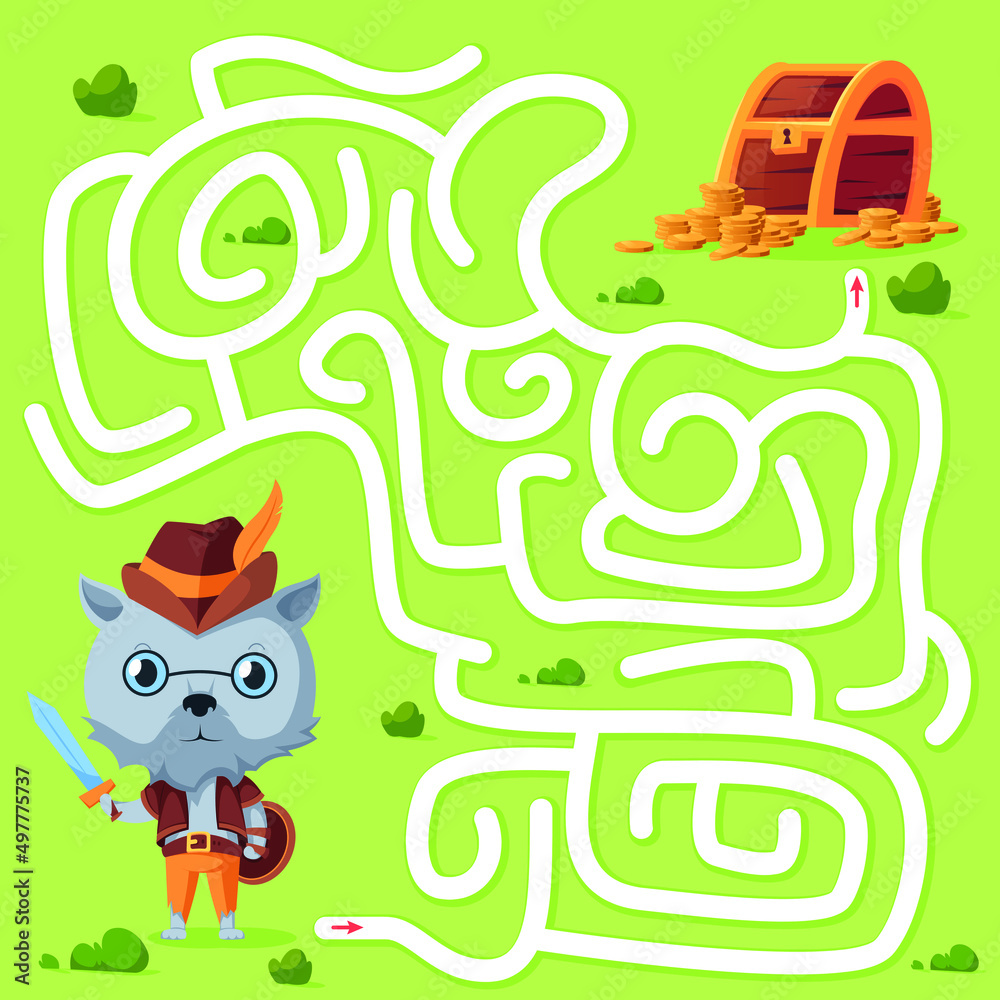 Help the wolf cub find the way to the treasure chest. Maze. Maze games ...