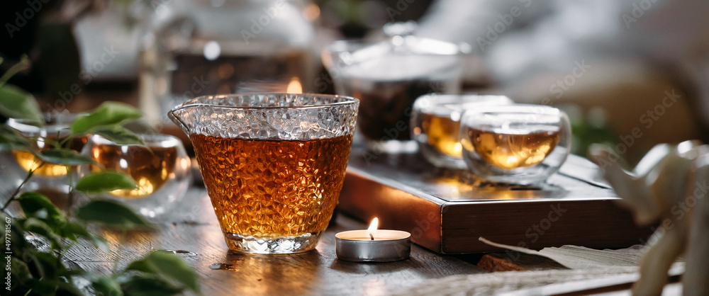 Beautiful chinese tea in teacup with candle flame decoration Stock ...