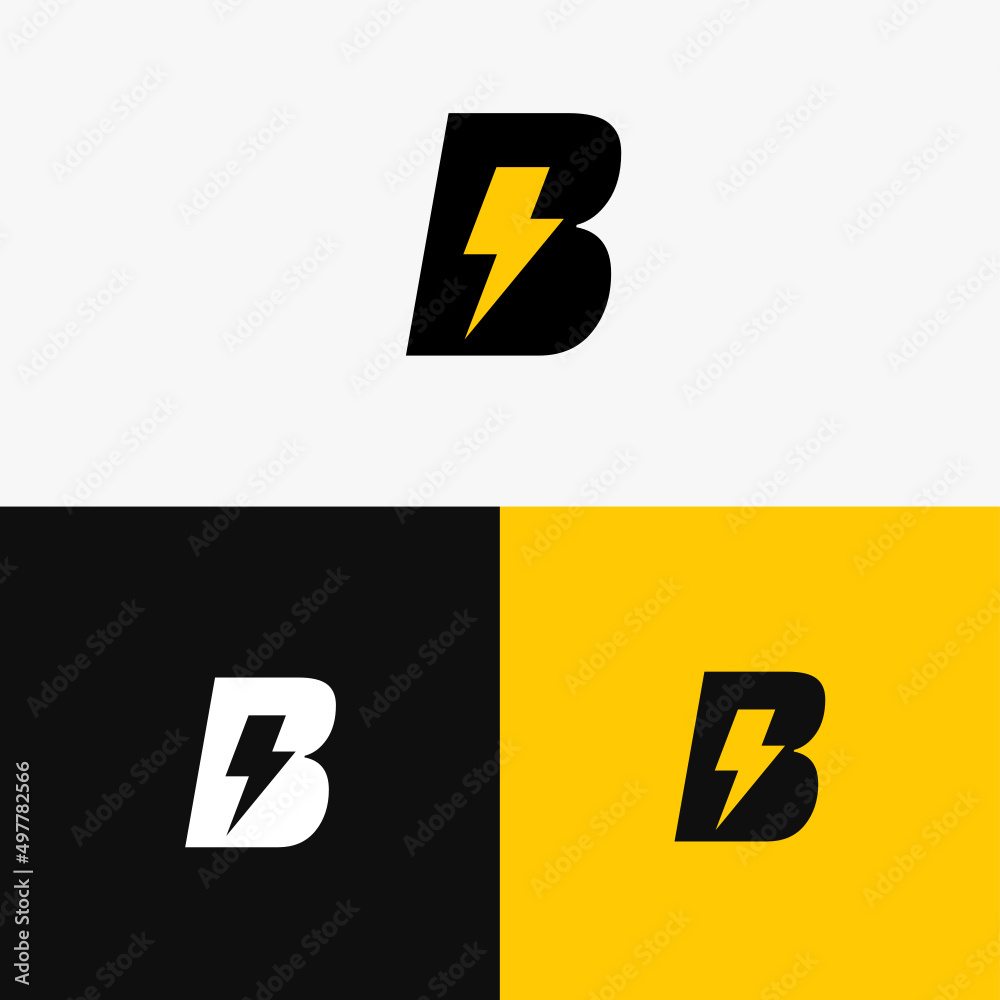 Set of abstract B letter and lightning, thunderbolt, energy logo ...