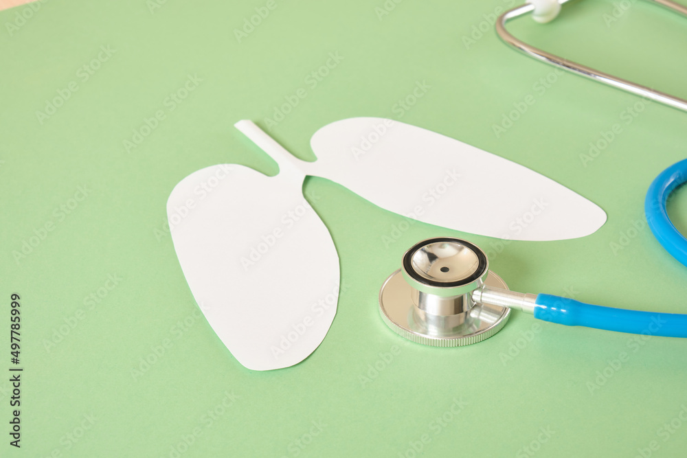 paper cut human lungs and stethoscope top view Stock Photo | Adobe Stock