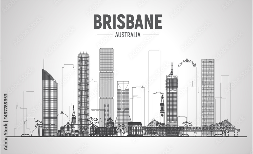 Brisbane Australia line skyline on white background. Vector ...
