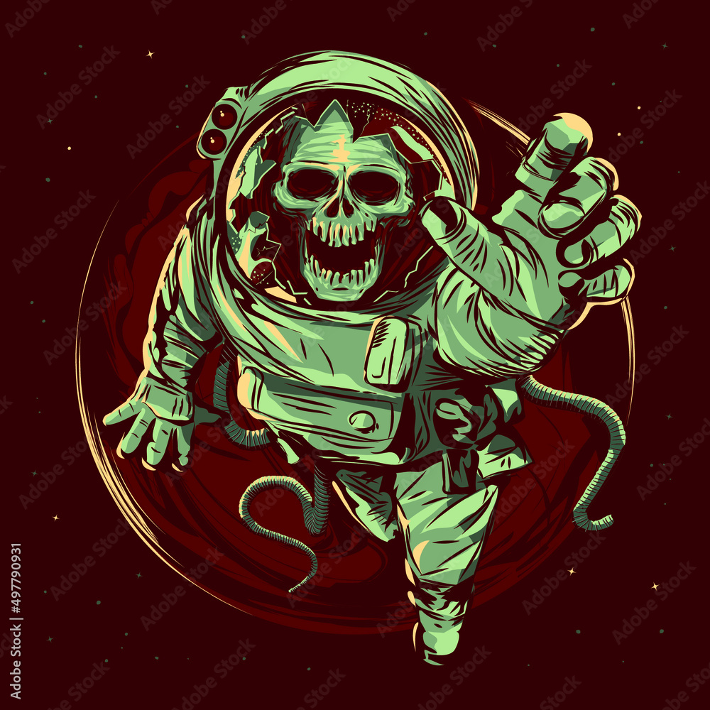 astronaut skull vintage horror poster lost in space galaxy voyager dead ...
