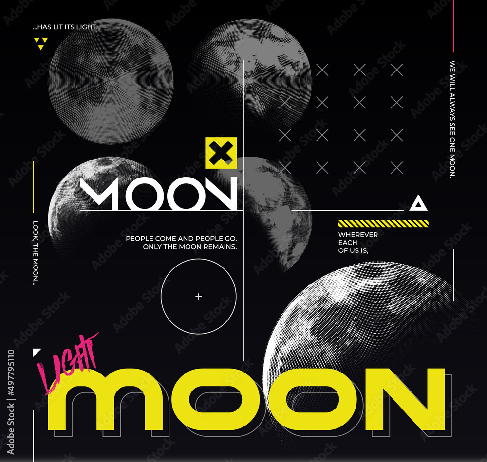 Moon logo design. Creative logo. Night background. Full phases poster. Idea for business visit ...