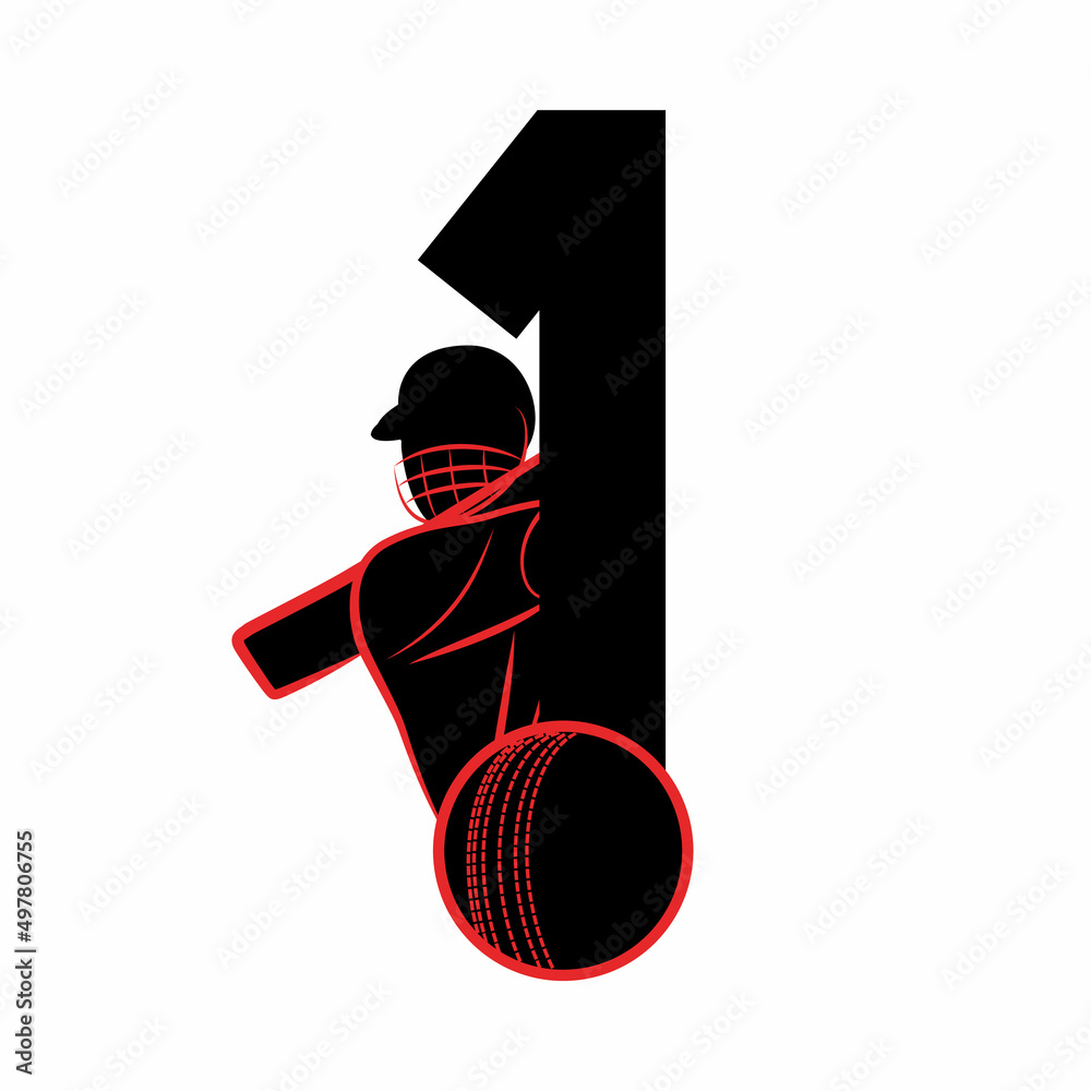 Modern 1 Number with Cricket Sports Logo Template Design. Cricket ...