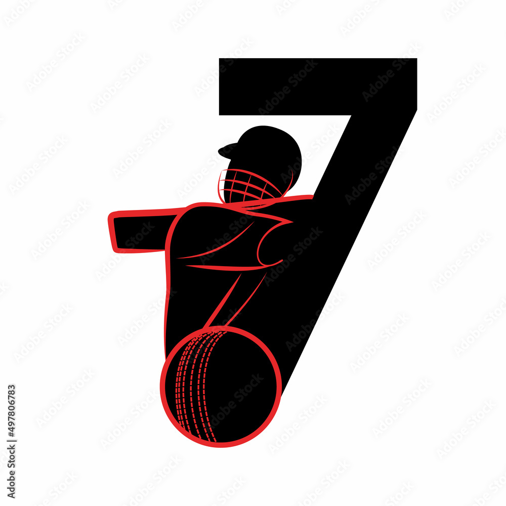 Modern 7 Number with Cricket Sports Logo Template Design. Cricket ...