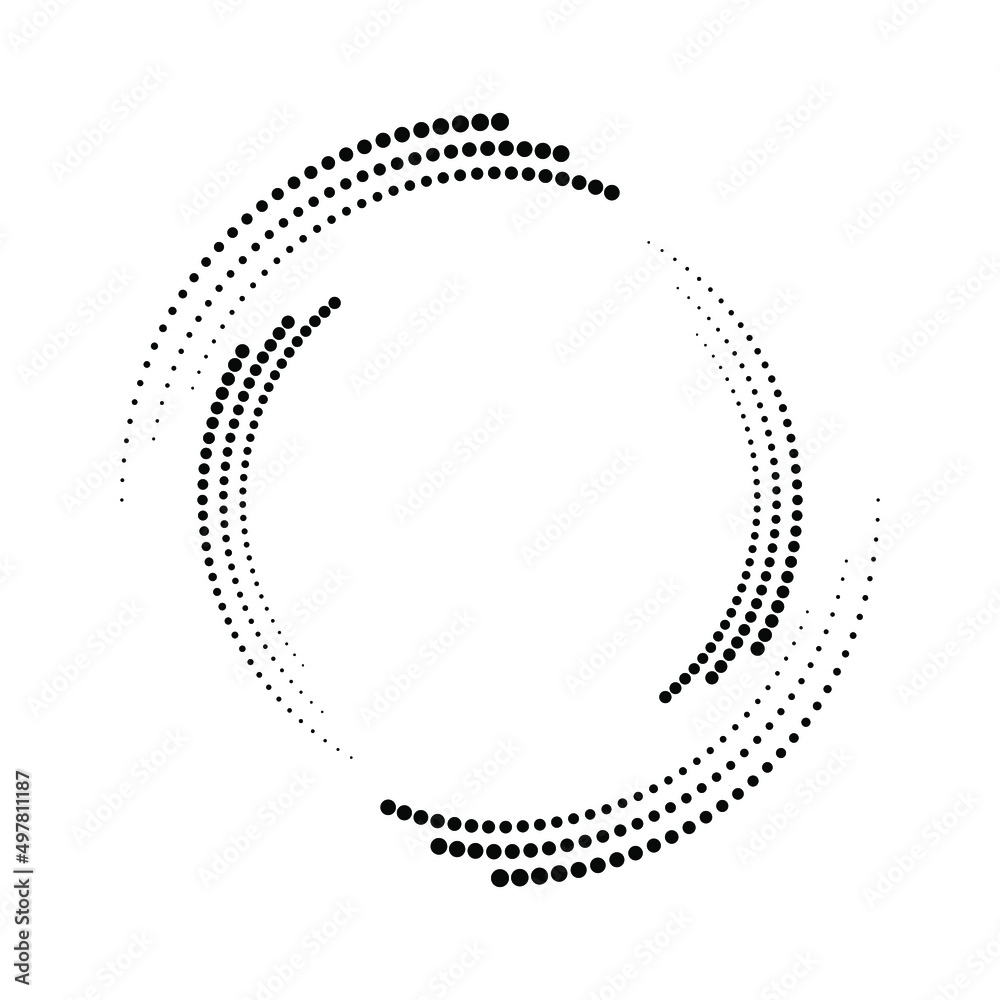 Black vector curvy dotted speed lines in circle form. Geometric art ...
