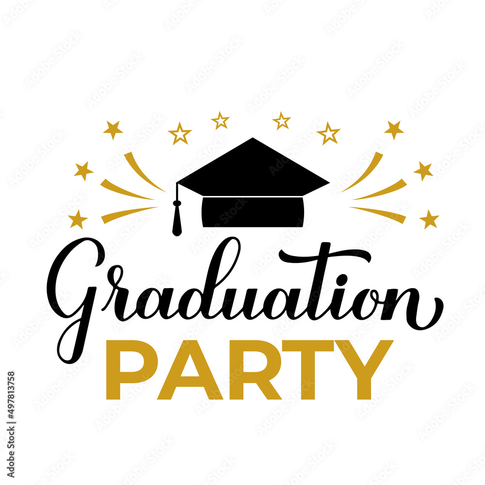 Graduation Party calligraphy hand lettering with graduation cap ...