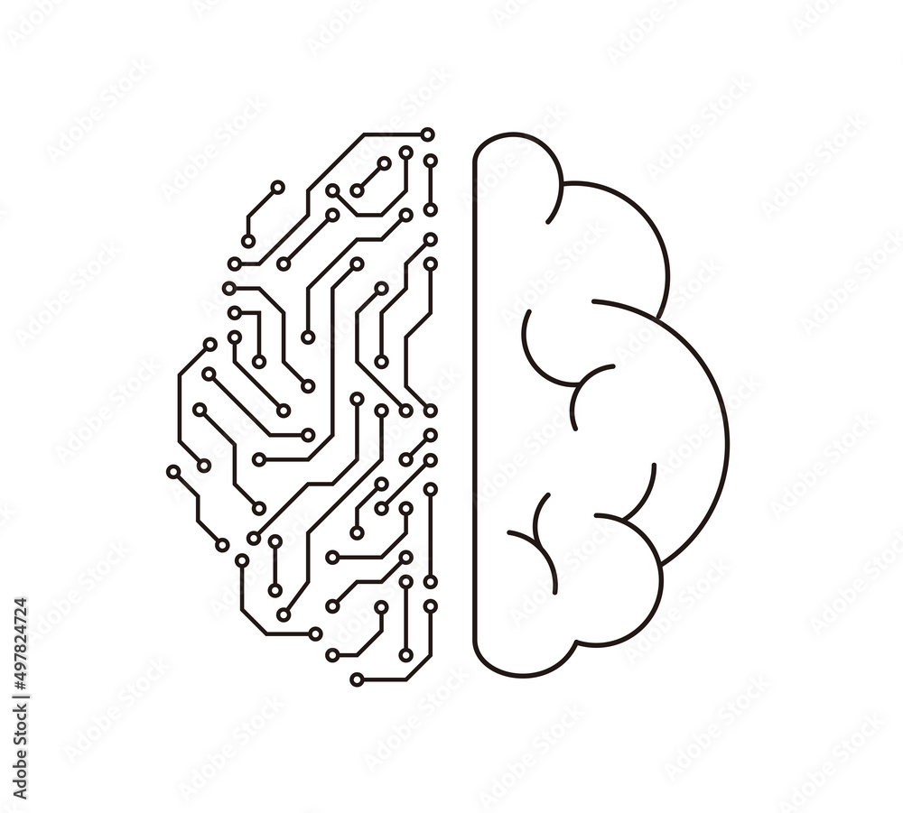 Half human brain and half circuit board, Artificial intelligence of digital concept Stock Vector ...
