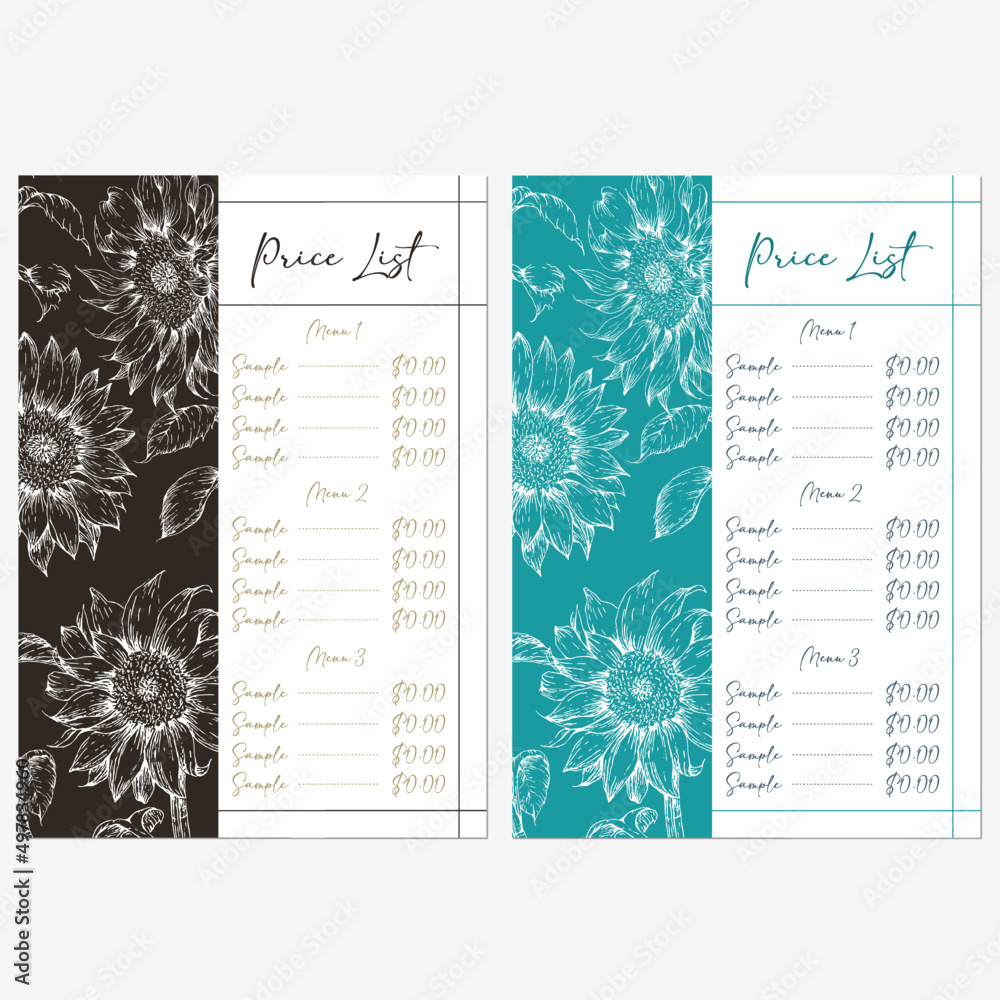 set of price list template designs with hand drawn illustration of ...