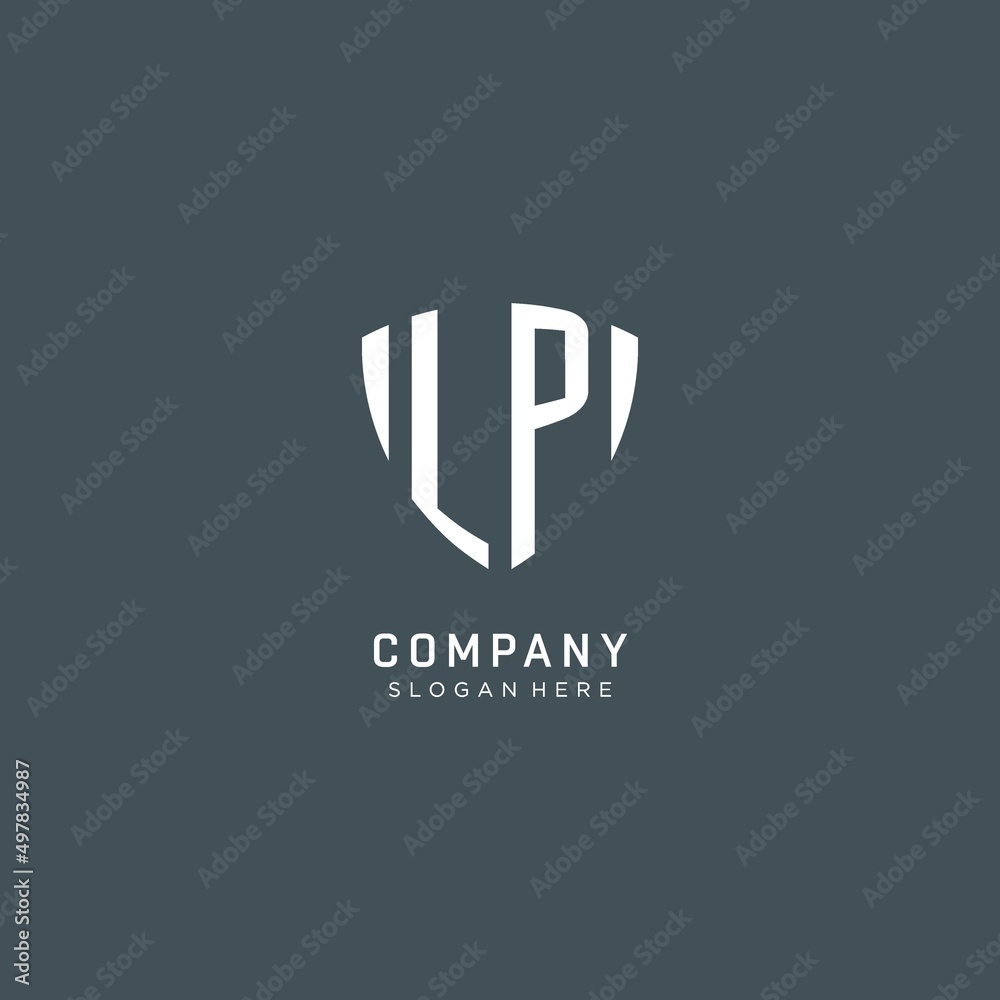 Initials LP logo shield guard shape, creative logo design concept Stock ...