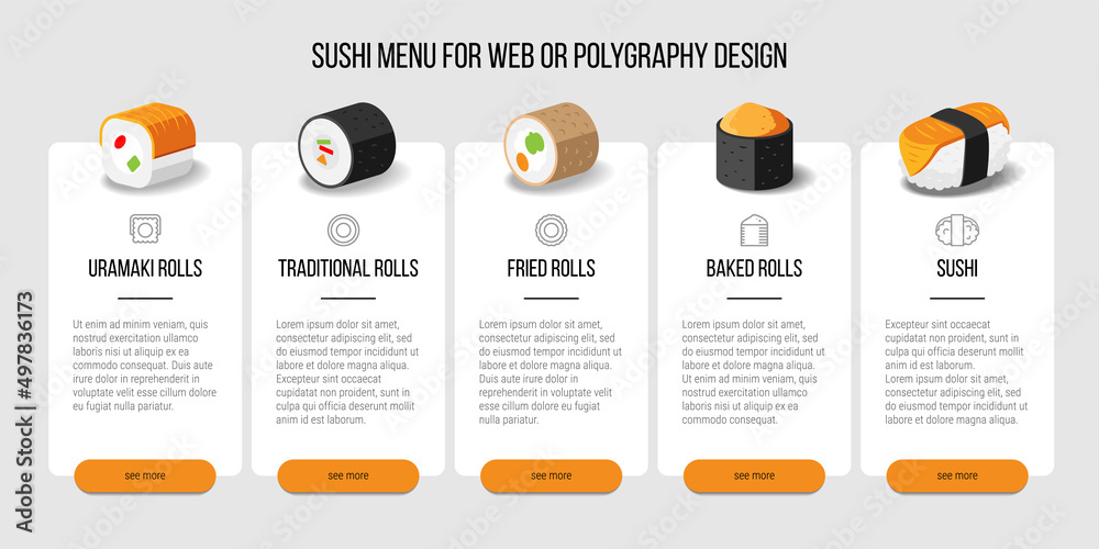 Sushi menu section with cute illustration minimal interface and icons ...