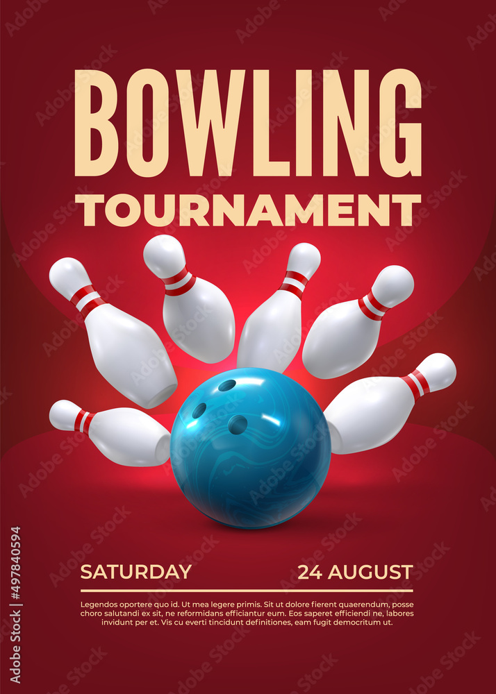 Bowling tournament. Realistic 3D sport tournament elements with ...