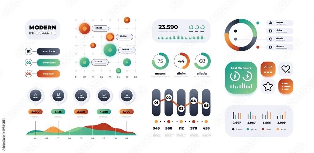 Graph infographic. Colorful modern flow charts and diagrams, option and ...