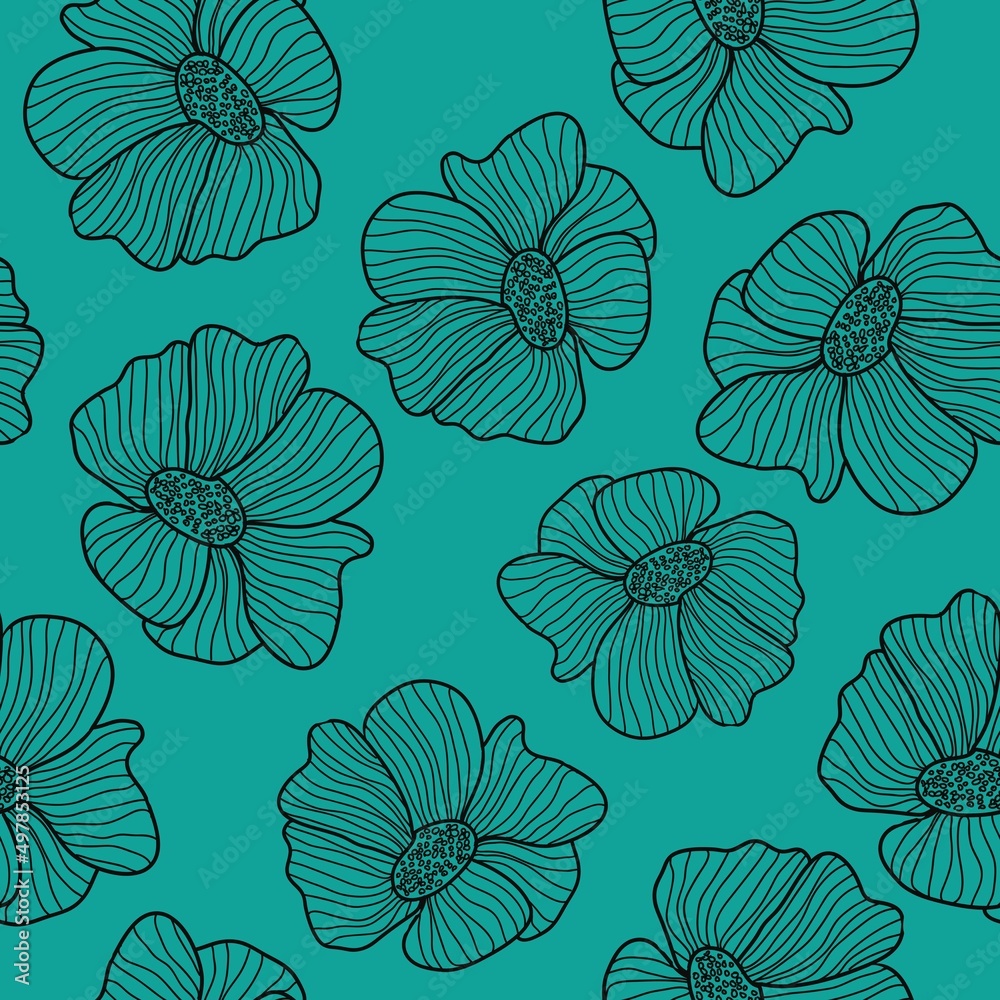 Turquoise And Black Floral Background