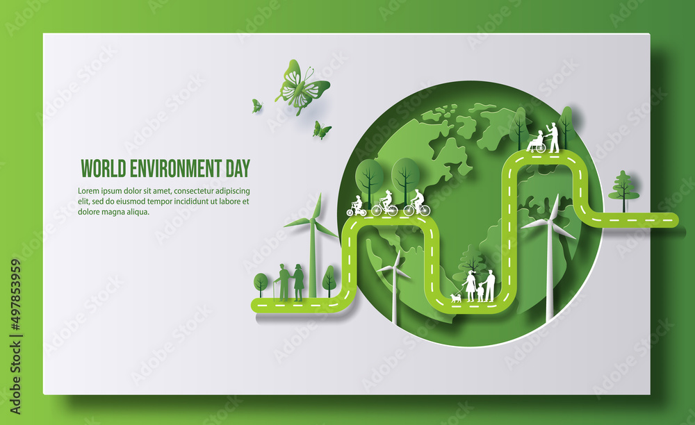 World Environment Day, many people doing activities, save the planet ...