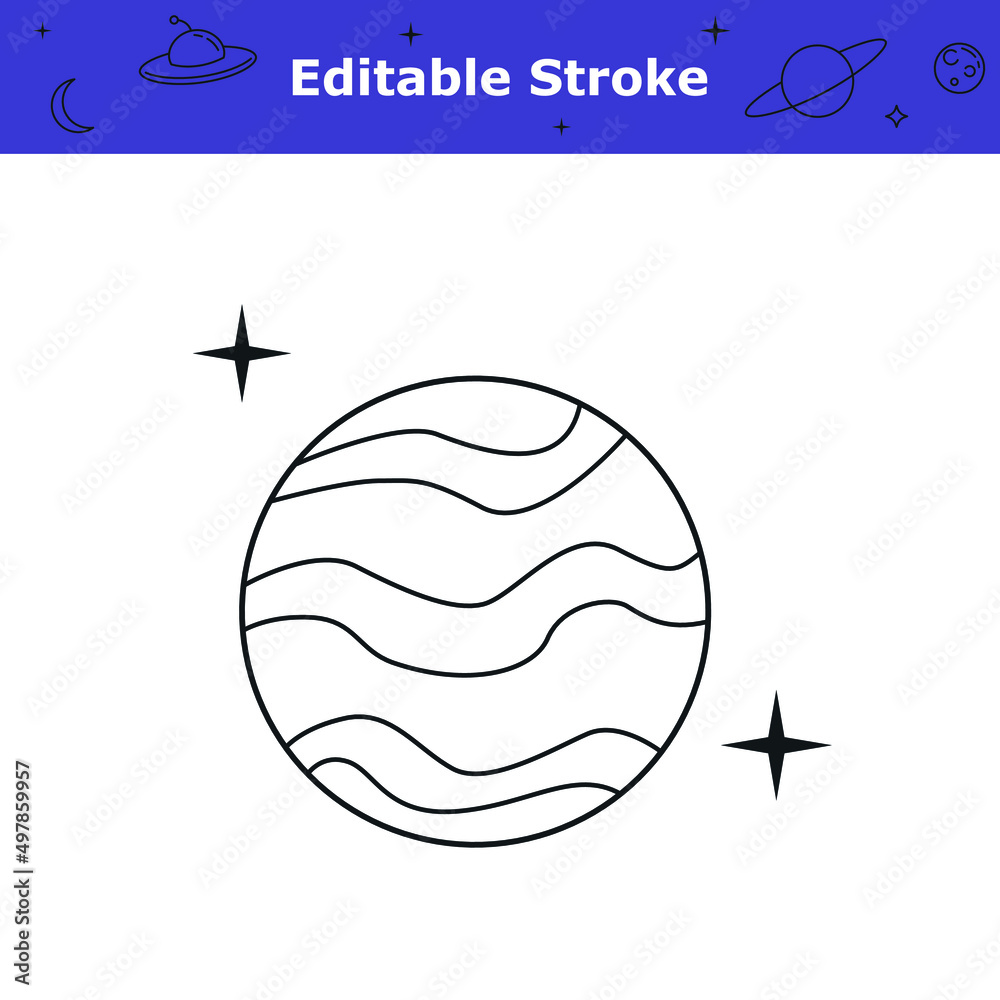 Planet icon with editable stroke. Solar system planet and stars simple ...