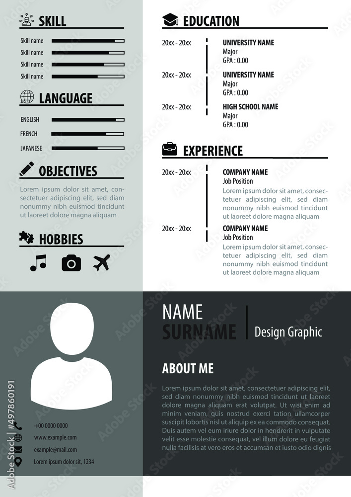 Professional CV - Resume Template. Modern Design. Black and White Color ...