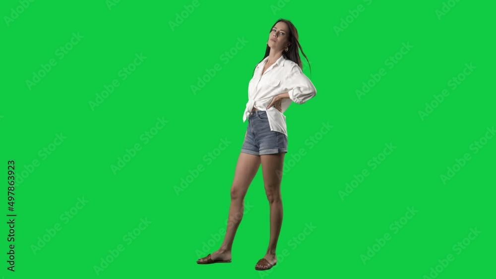 Stylish young woman in summer clothes posing confident. Full body ...