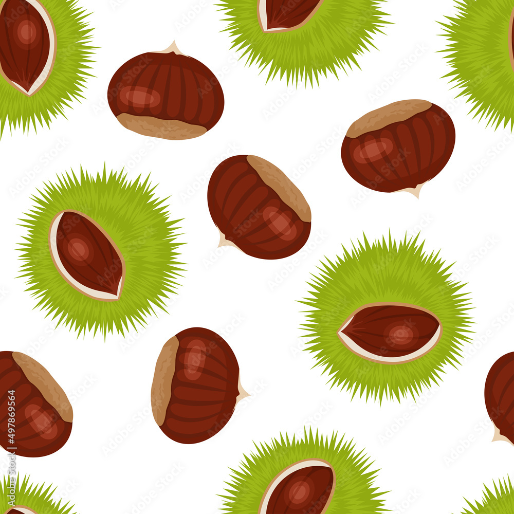 Edible sweet chestnuts background. Seamless pattern with peeled and ...