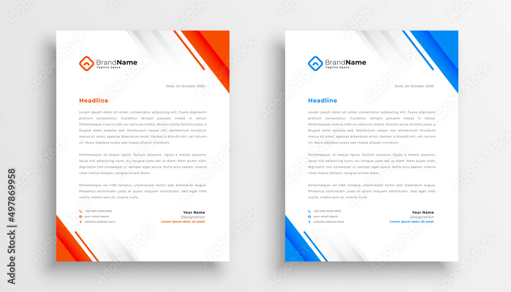 business letterhead template in red and blue color Stock Vector | Adobe ...